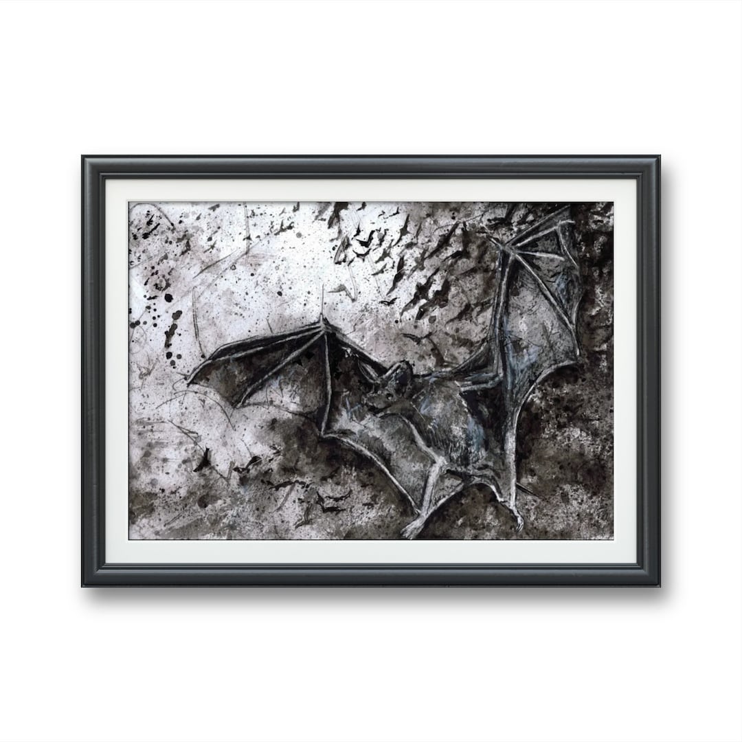 Night - Art PRINT, Original Watercolor Illustration Artwork, Bat Dark ...