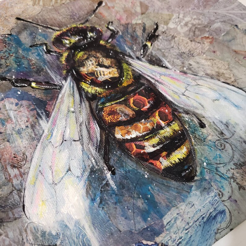 Honey Bee Art- Original Animal Wall Art Bumblebee Collage Illustration ...