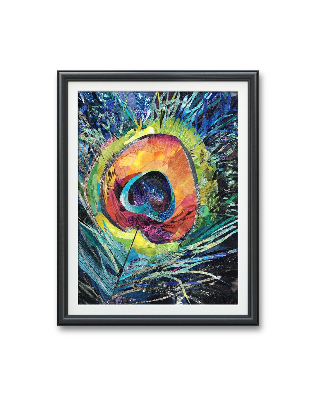 Peacock Feather Magazine Collage Art PRINT, Original Artwork Rainbow ...