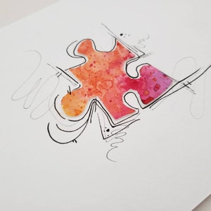 Puzzle Piece Set- Original Art PRINT SET Watercolor Illustration Autism ...