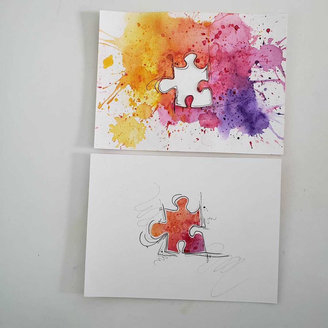 Puzzle piece set Original Art PRINT SET Watercolor | Etsy