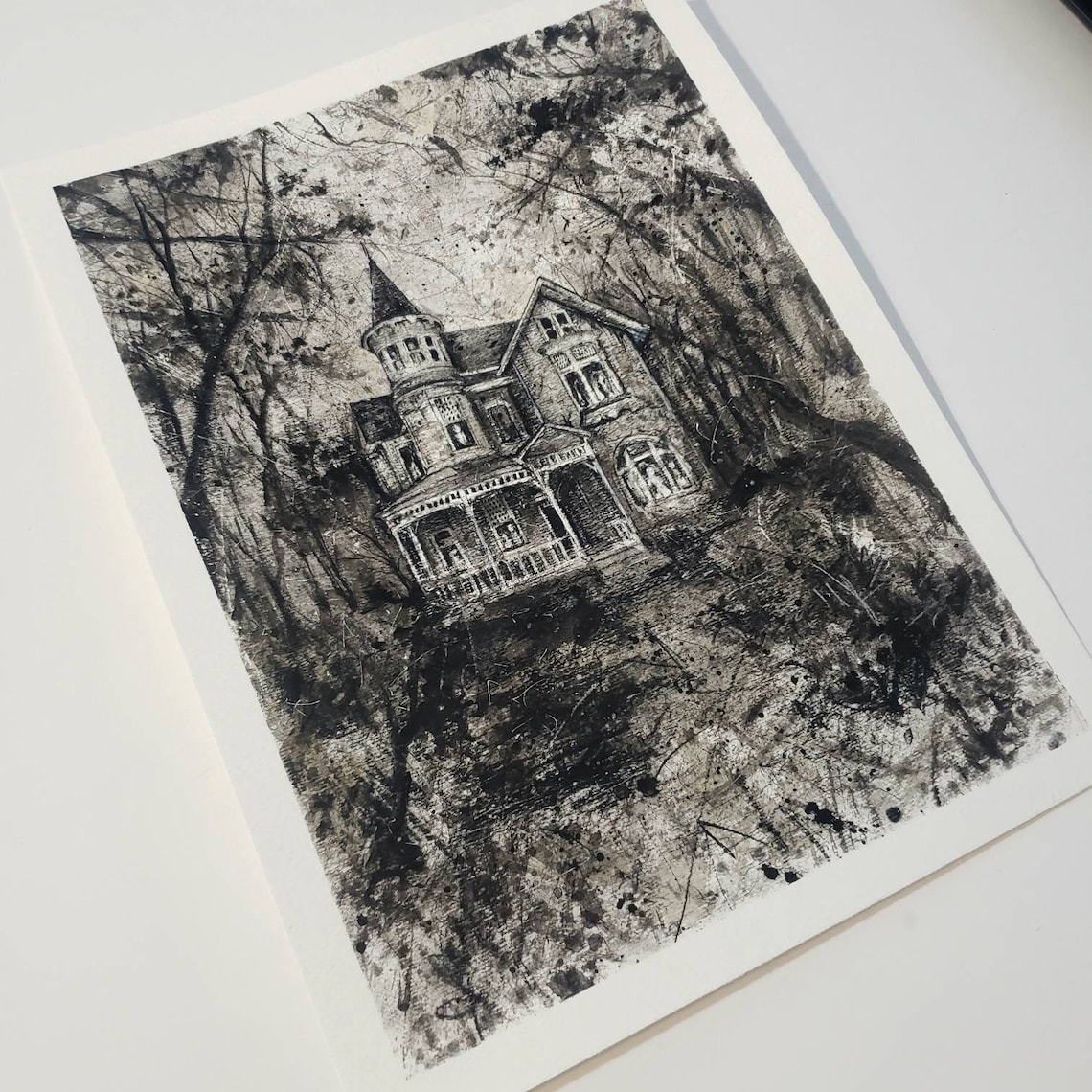 Haunted House Victorian Original Watercolor Art PRINT Hidden - Etsy