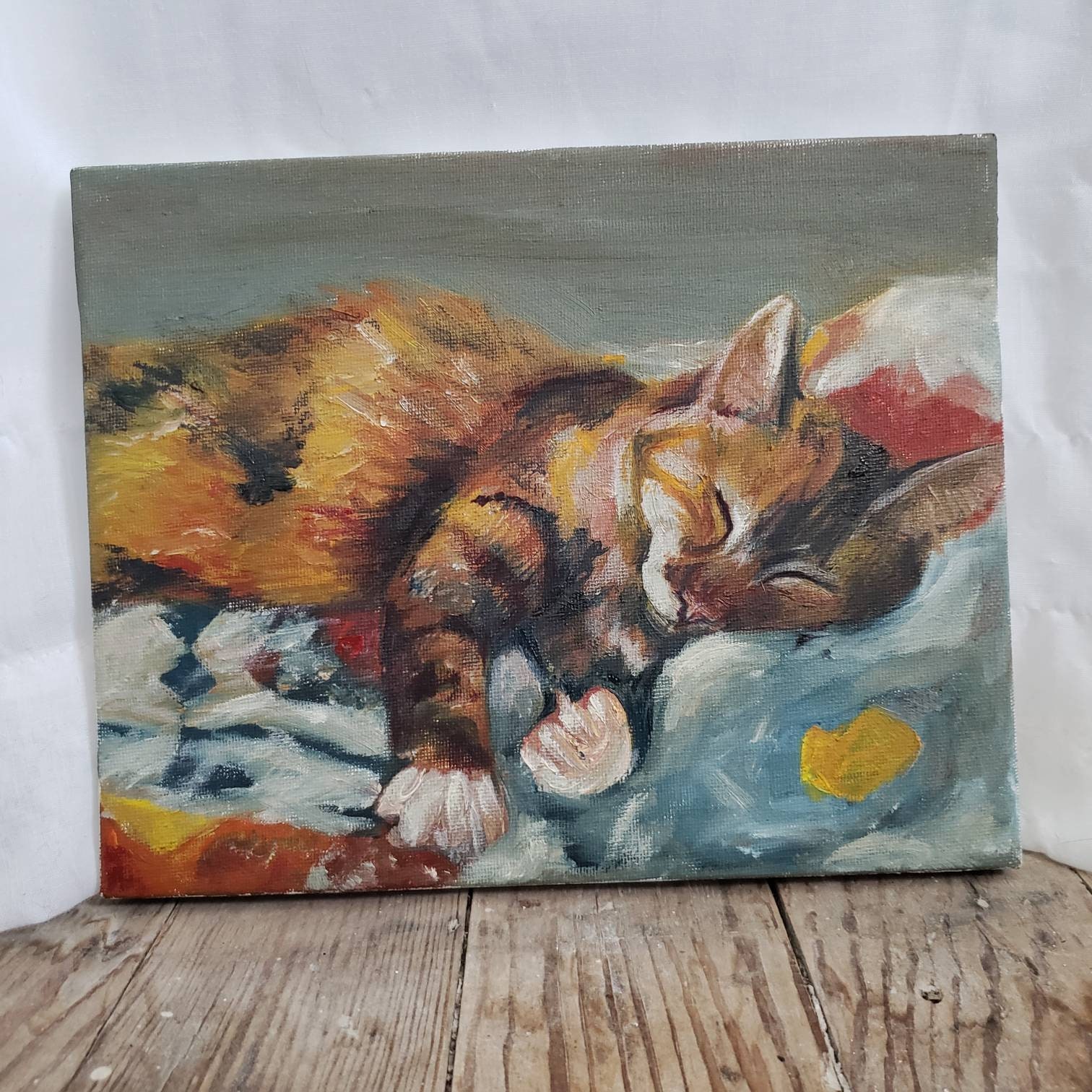 Sleeping Cat Original Art PRINT oil painting calico old | Etsy