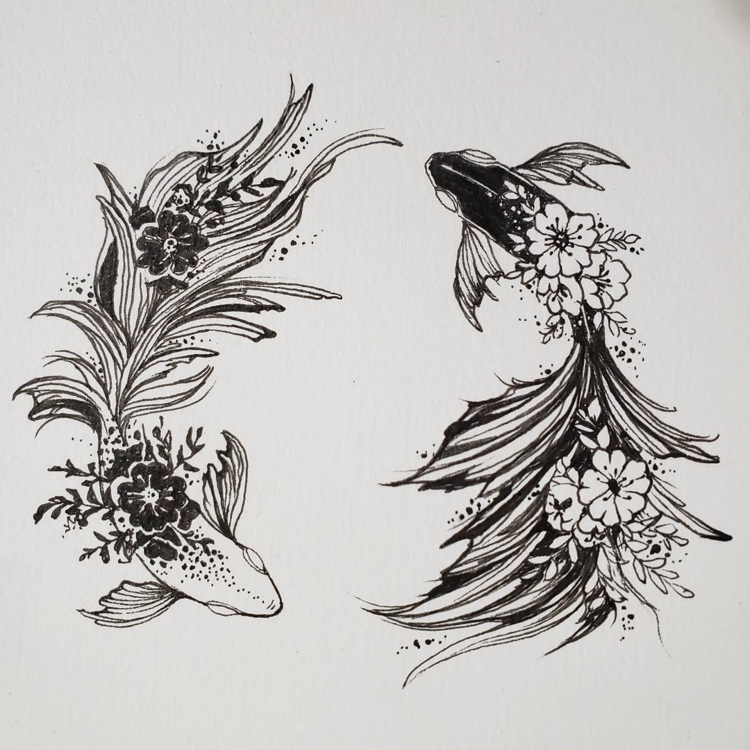 Balance Original Pen and Ink Illustration PRINT Gold Fish Yin - Etsy