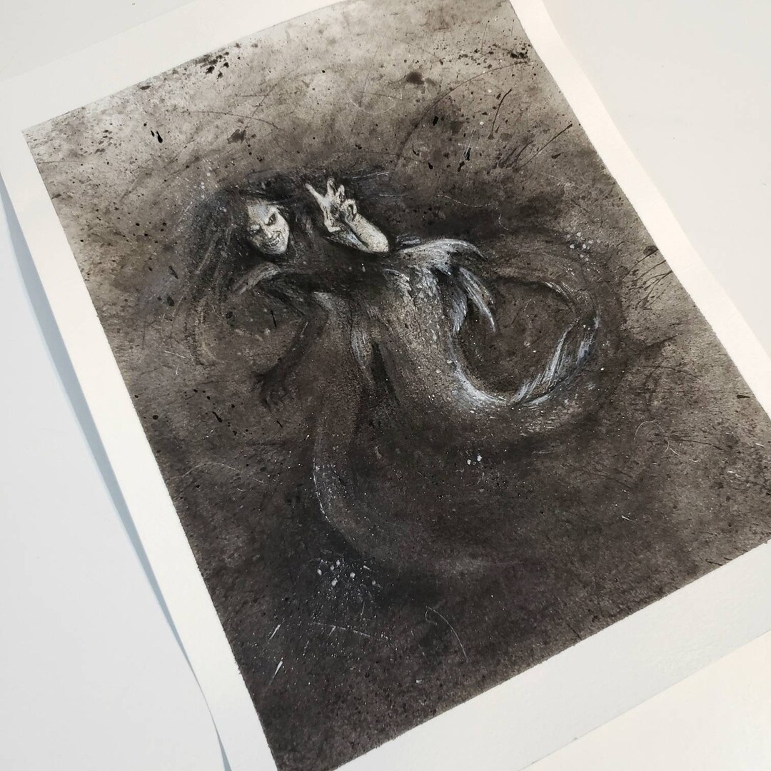 Mermaid Snake Woman Nure-onna Original Art PRINT Watercolor - Etsy