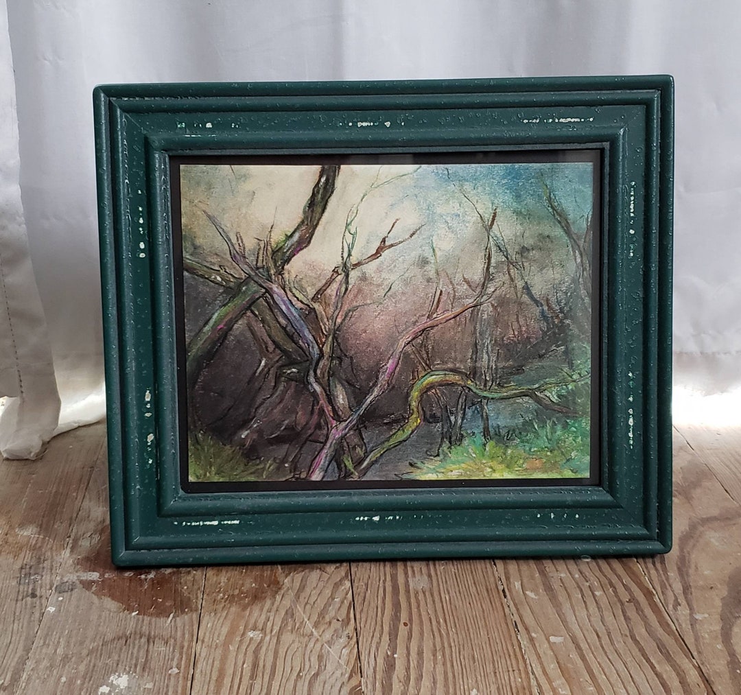 Swamp Landscape, Framed Original Chalk Pastel Illustration Rainbow ...