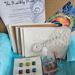 Watercolor Art Box Peacock Subscription Box, Monthly 22 Art Prompts ...