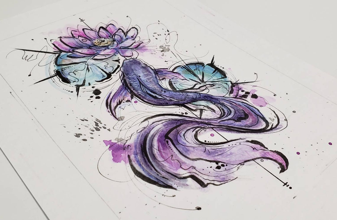 Purple Koi Fish Art PRINT of an Original Watercolor | Etsy