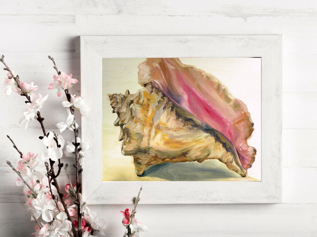 Queen Conch Shell Art PRINT, Original Oil Painting, Seashell Coastal ...