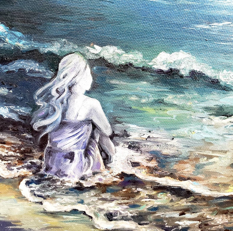 Exploring Her Inner World, Art PRINT Oil on Canvas Painting Ocean Water ...