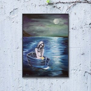 Soul Searching, Art PRINT, Oil on Canvas Painting Little Boat on the ...