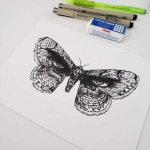 Mothman Death Head Skull- Art PRINT Original Watercolor Artwork ...