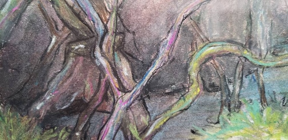 Swamp Landscape framed original chalk pastel Illustration | Etsy