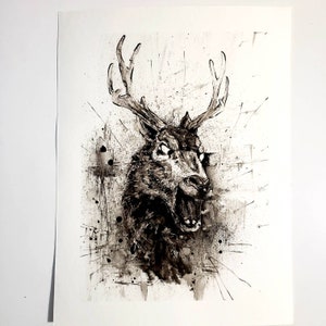 Evil Dead Deer- Art PRINT, Original Watercolor Illustration Artwork ...