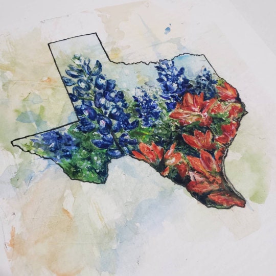 Texas Wildflowers Art PRINT of an Original Watercolor State - Etsy