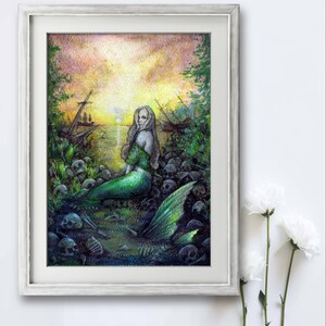 Siren, Mermaid- Art PRINT, Ship Wrecked Original Watercolor ...