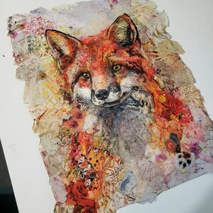 Red Fox- Print Original Collage Artwork Hidden Image Autumn Wildlife ...