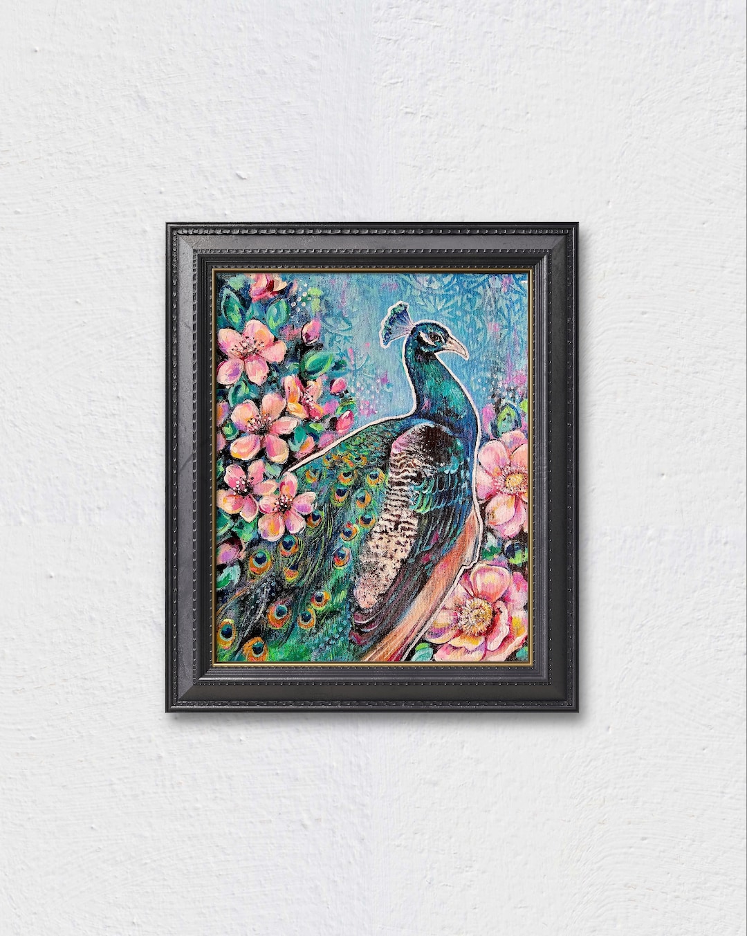Pavo real con peonías Lámina art nouveau pájaro ilustración dibujo ...