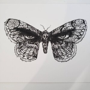 Mothman Death Head Skull- Art PRINT Original Watercolor Artwork ...