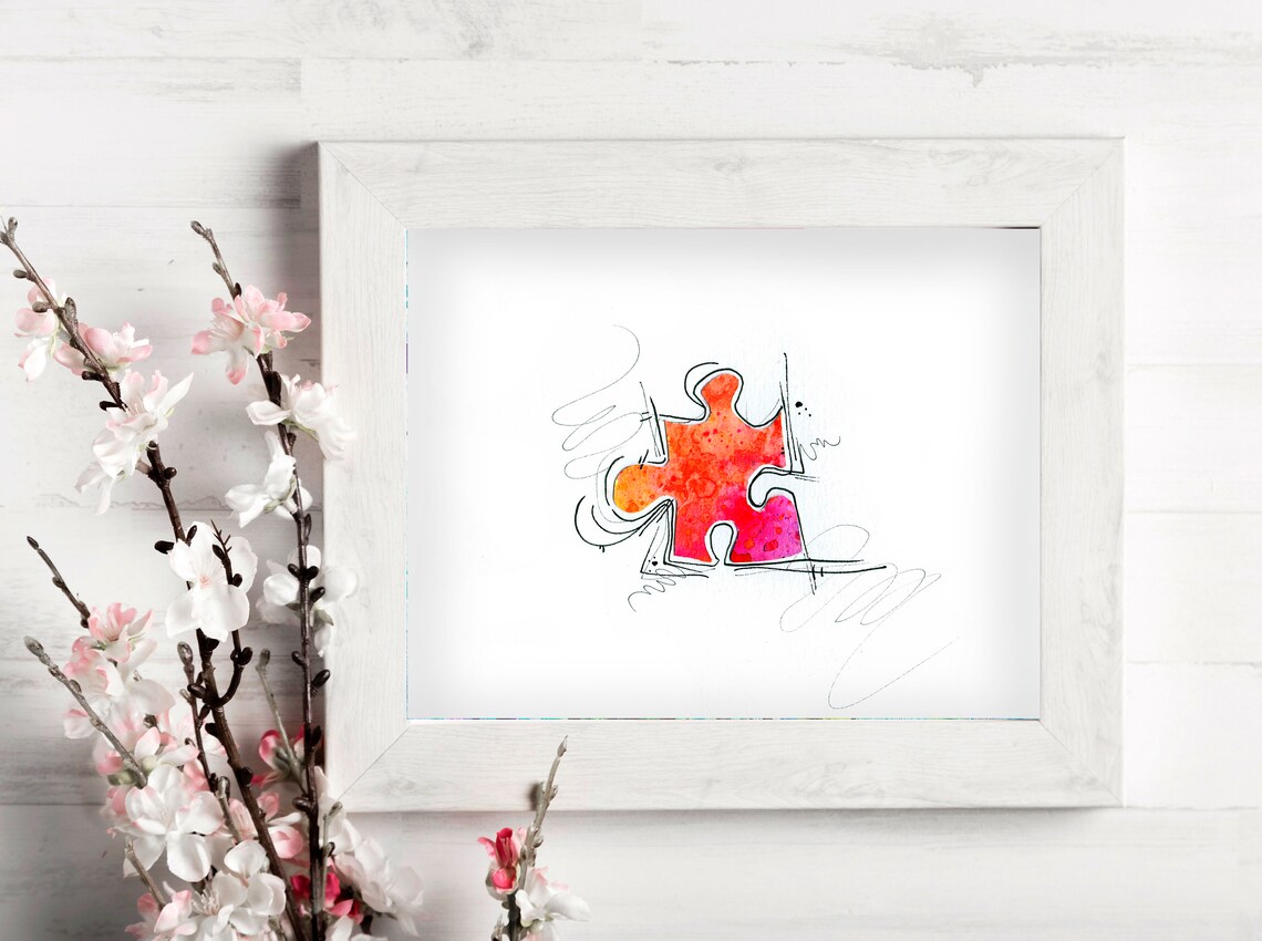 Puzzle piece set Original Art PRINT SET Watercolor | Etsy