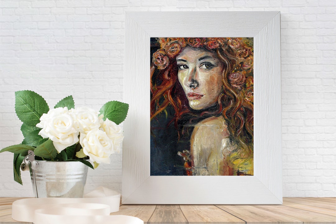 The Gypsy Rose Print Oil Painting Portrait With Roses - Etsy