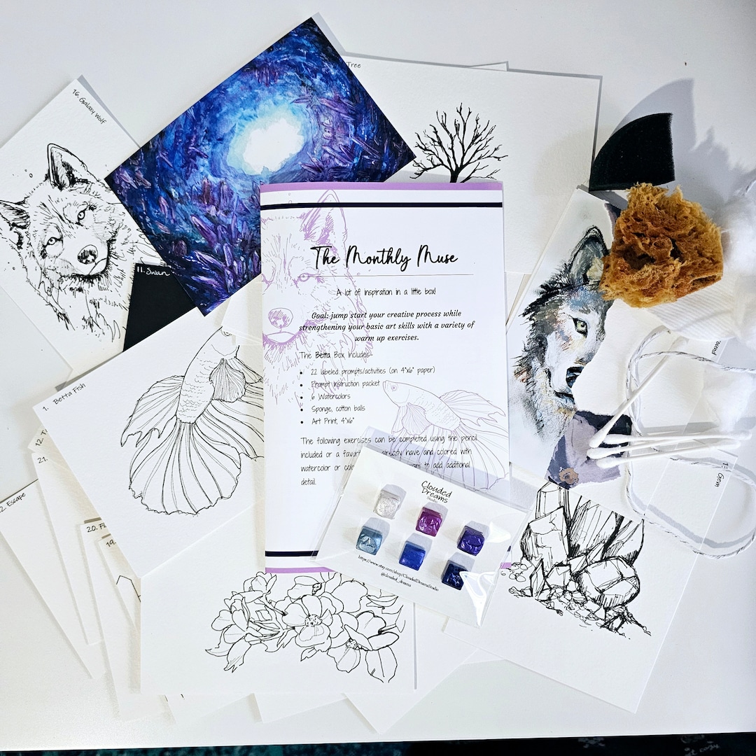 Watercolor Art Box Inspiration Subscription Box, Monthly 22 Art Prompts ...