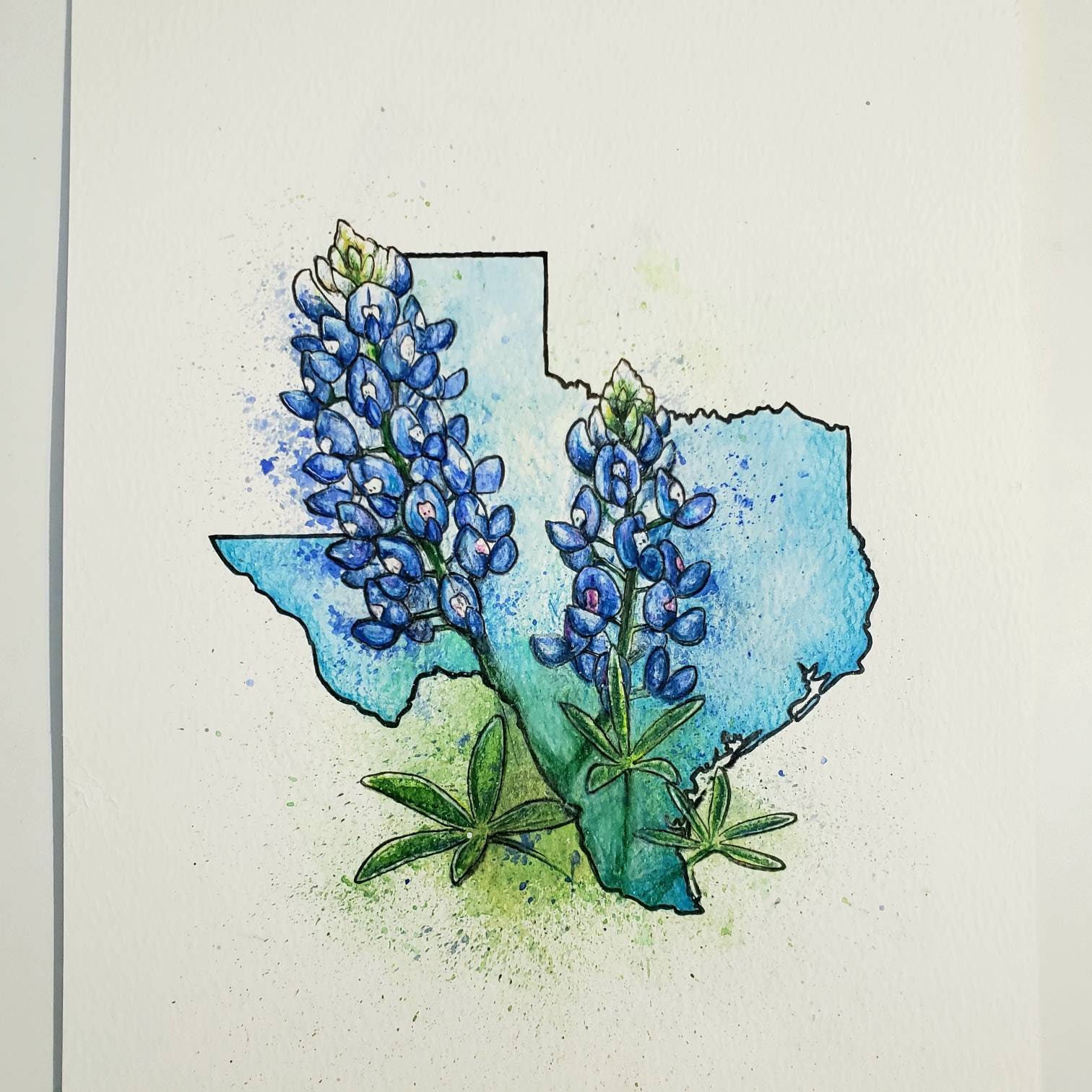 Texas Bluebonnets Art PRINT of an Original Watercolor State | Etsy