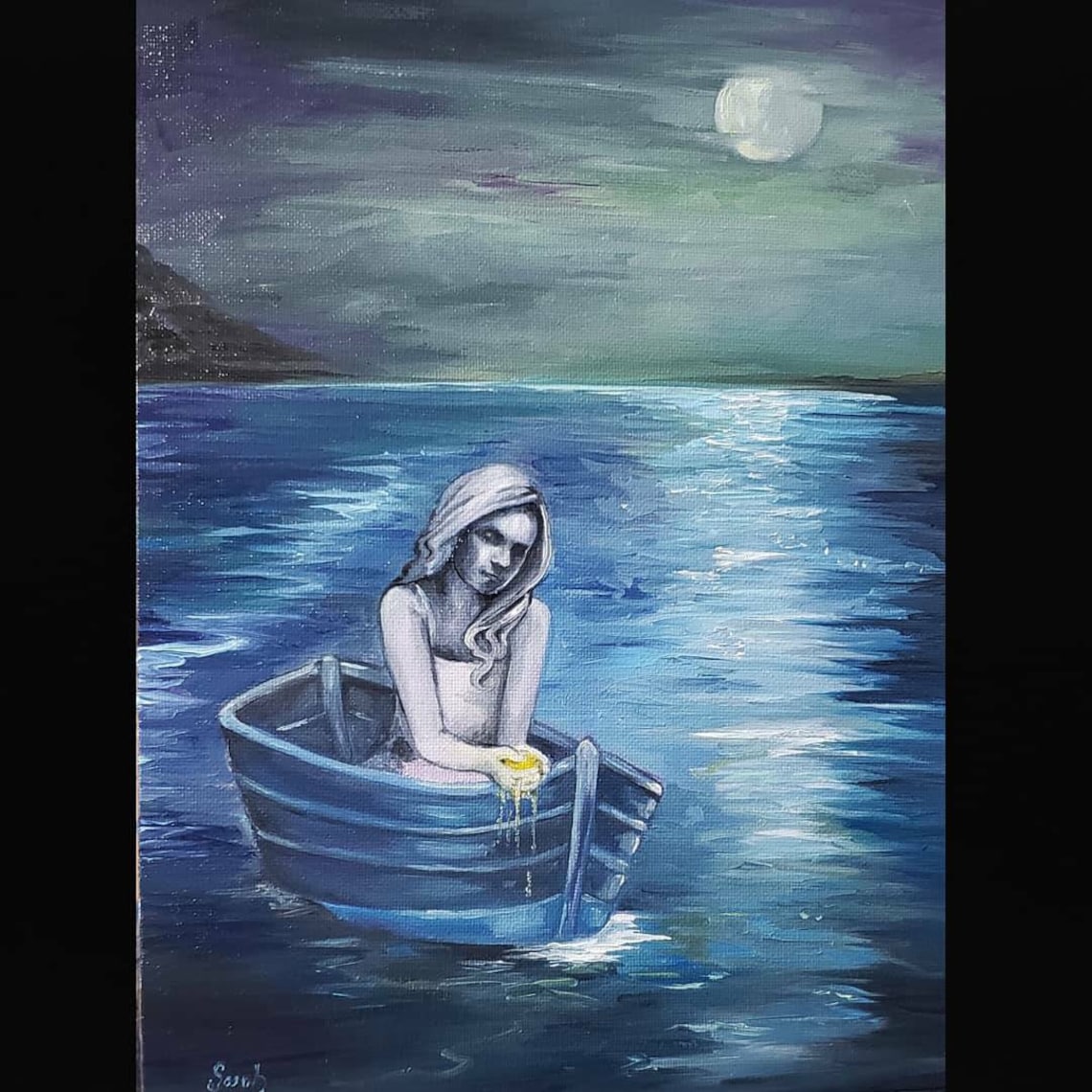 Soul Searching, Art PRINT, Oil on Canvas Painting Little Boat on the ...