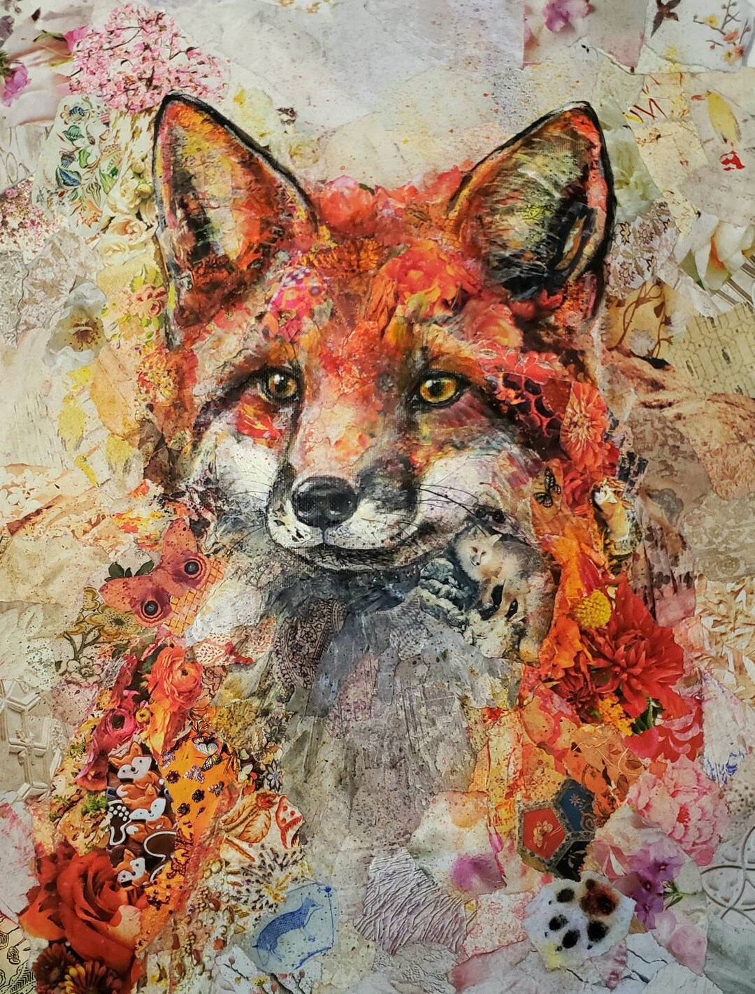 Red Fox Print Original Collage Artwork Hidden Image Autumn - Etsy