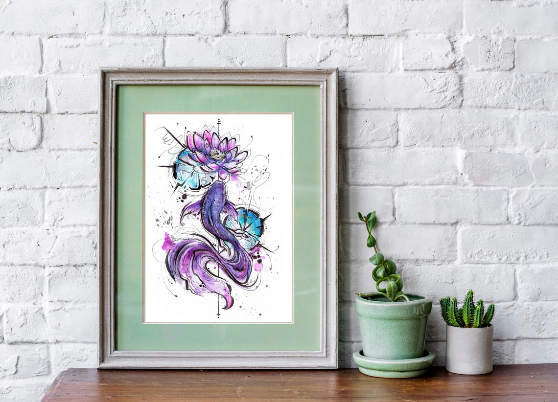 Purple Koi Fish Art PRINT of an Original Watercolor - Etsy