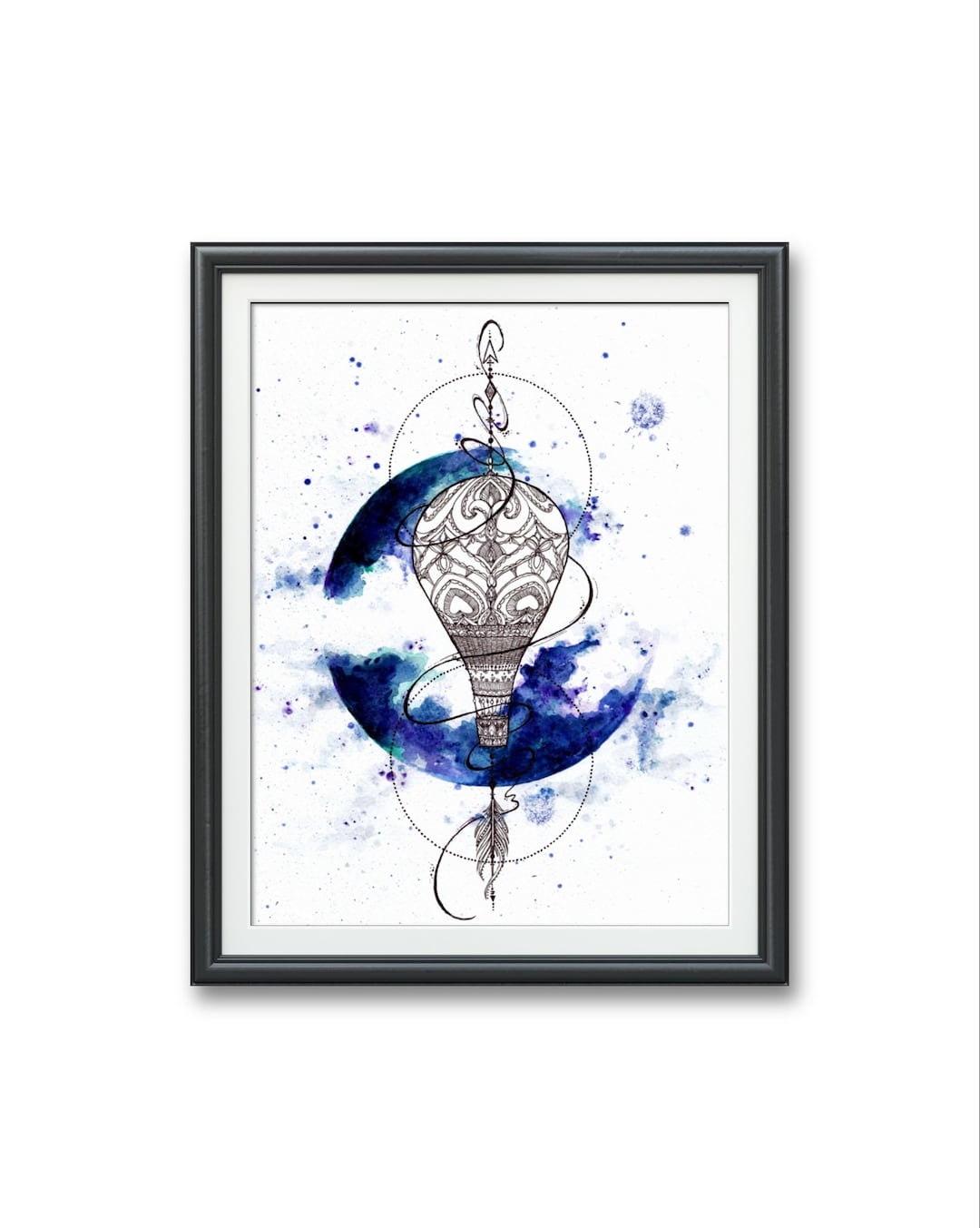Misprint Taking Flight- Art Print, Hot Air Balloon, Watercolor Moon Sky ...
