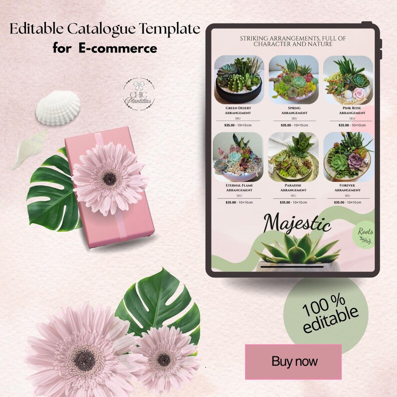 Editable Succulent Catalog Template | Canva Plant Business Branding ...