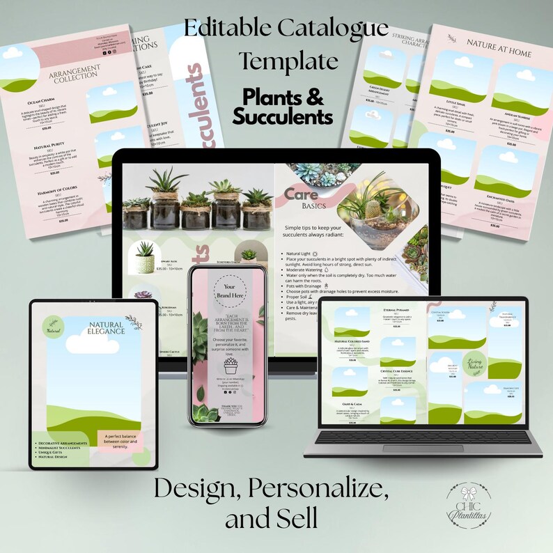 Editable Succulent Catalog Template | Canva Plant Business Branding ...