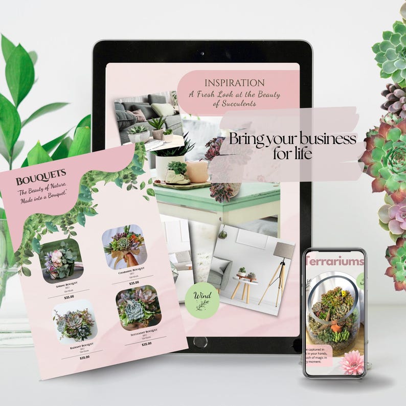 Editable Succulent Catalog Template | Canva Plant Business Branding ...