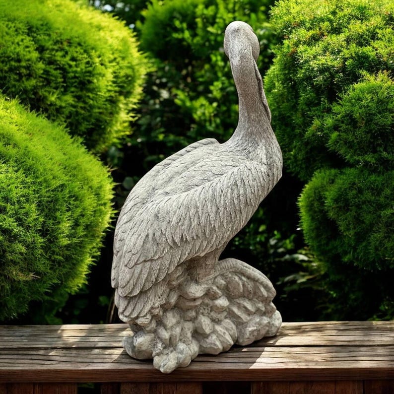 Pelican Bird Sculpture - Concrete Pelican Statue - Garden Stone Figure ...