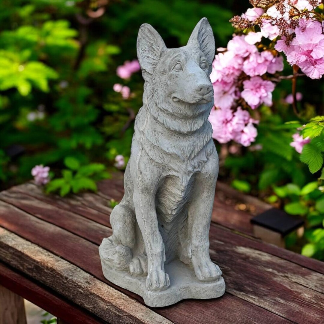 German Shepherd Figurine - Stone Pet Ornament - Lawn Dog Design ...