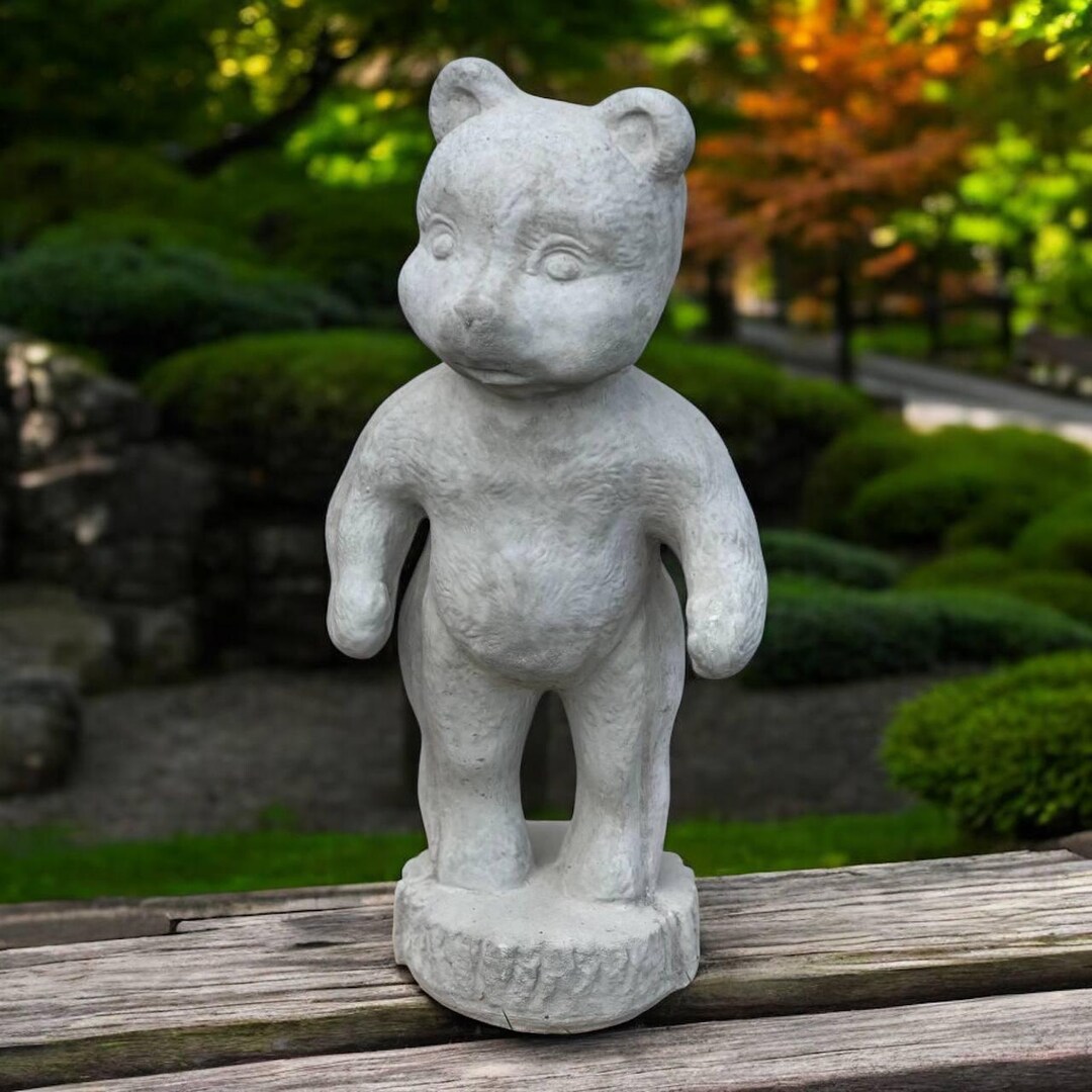 Garden Bear Figure - Stone Animal Design - Bear Concrete Ornament ...
