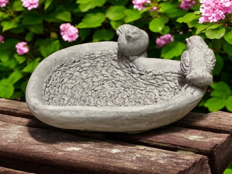 Bird Bath Sculpture - Outdoor Figurine - Garden Heart Bowl - Lawn ...