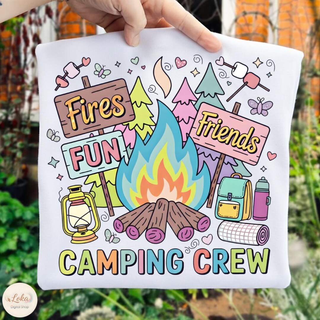 Camping Crew PNG , Cute Campfire Friends Clipart for Summer , Pink ...
