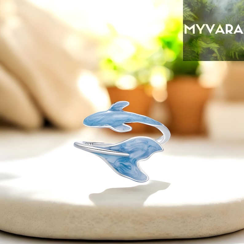 Blue Enamel Whale Ring: 925 Sterling Silver Adjustable Band - Etsy