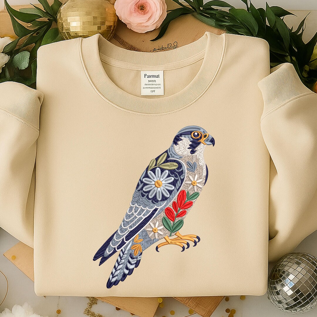 Falcon Embroidery Design, Floral Bird Machine Embroidery, Nature ...