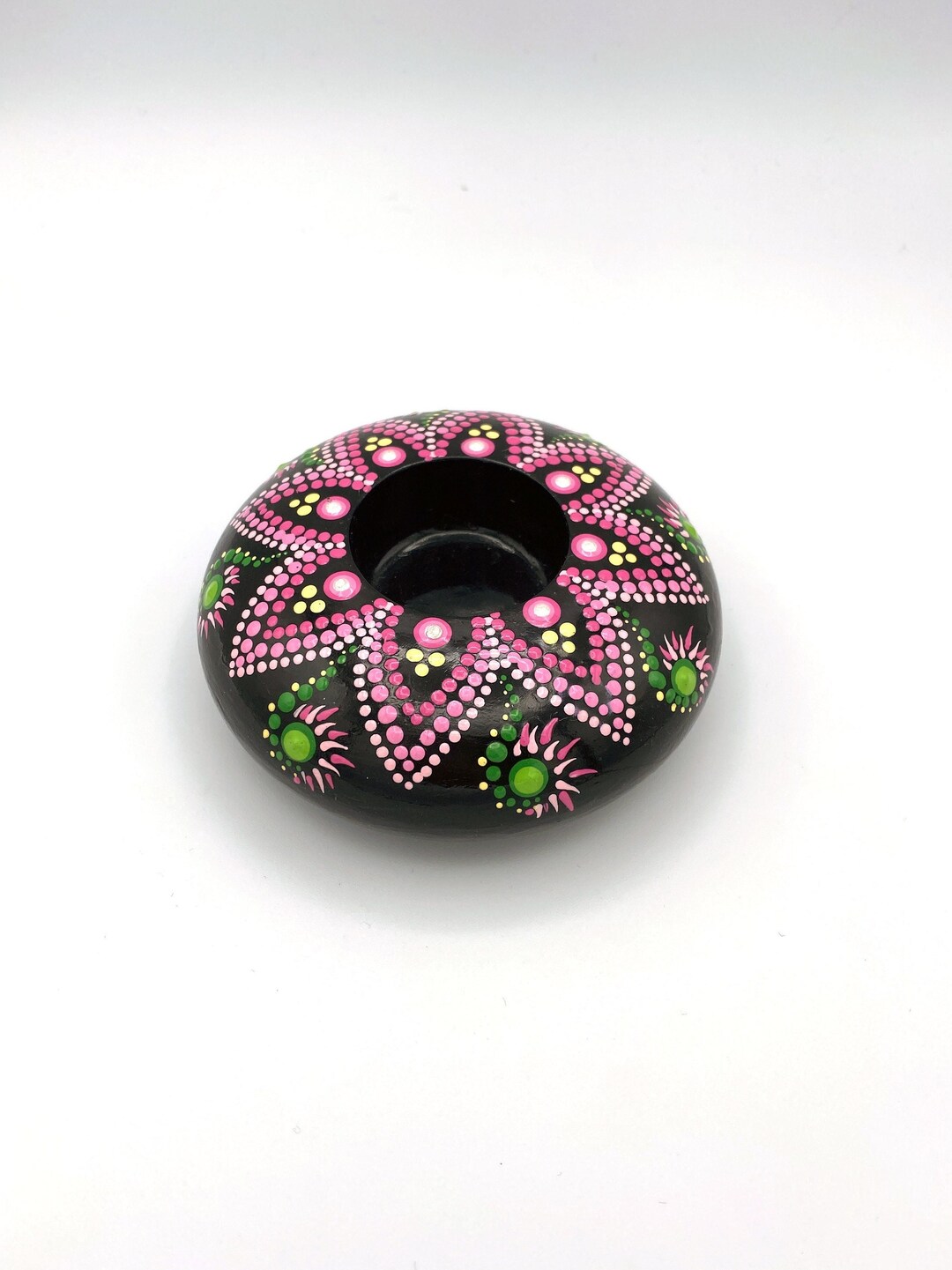 Hand-painted Pink and Green Cactus Bloom Dot Mandala Tea Light Holder ...