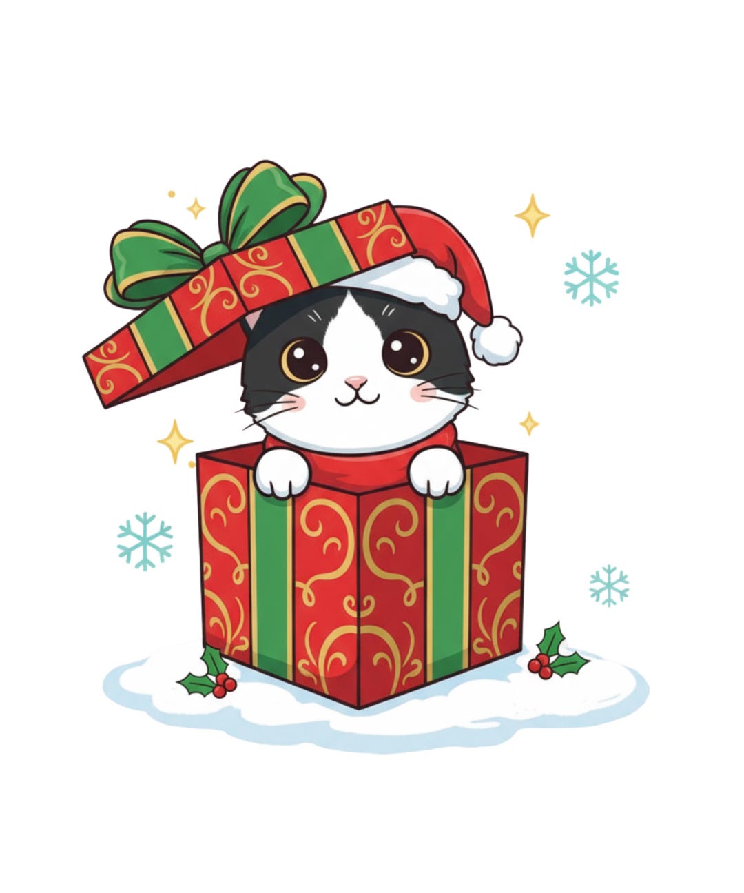Cute Christmas Cat in a Box PNG Cat Lover Christmas Gift Santa Cat ...