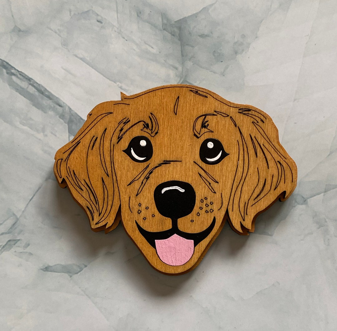 Hand Painted Golden Retriever Dog Magnet - Wooden Hand Crafted Cute ...