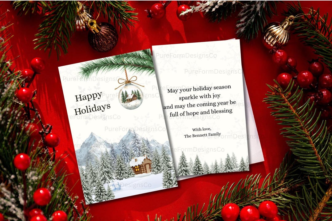 Rustic Cabin Christmas Card • Printable Holiday Card • Winter Cabin ...