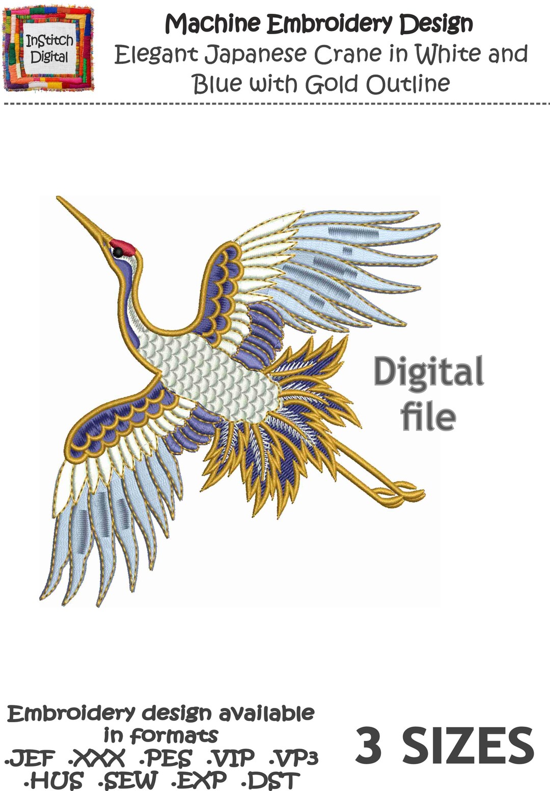 Crane Machine Embroidery Design. Bird Design - Etsy