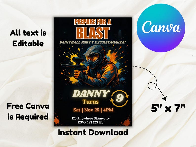 Editable Paintball Birthday Invitation, Teen Party (digital Download ...