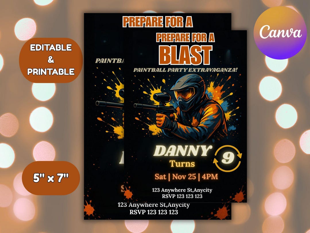 Editable Paintball Birthday Invitation, Teen Party (digital Download ...