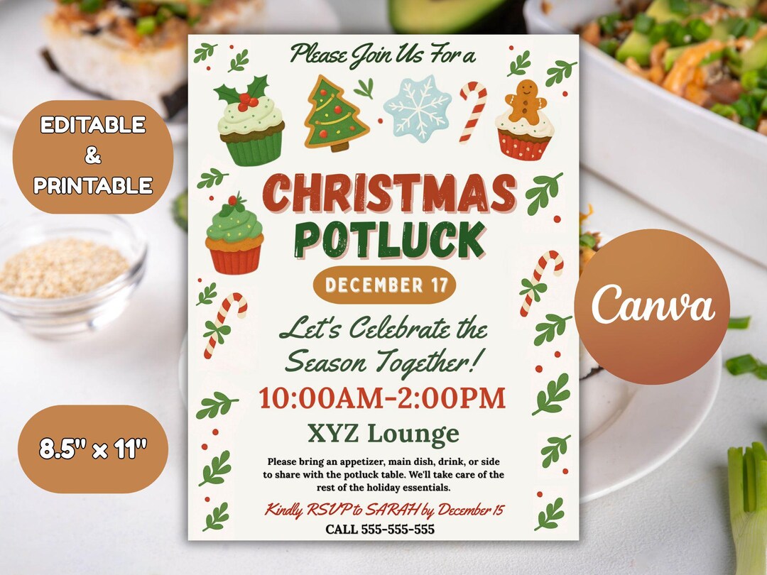 Christmas Potluck Flyer | Editable Holiday Party Invitation (canva ...