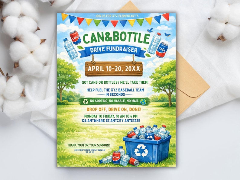 Can and Bottle Drive Flyer: Recycling Fundraiser Canva Template ...